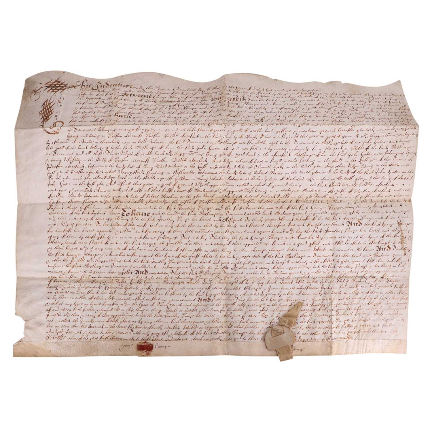Lot 524 - A Charles II parchment velum indenture